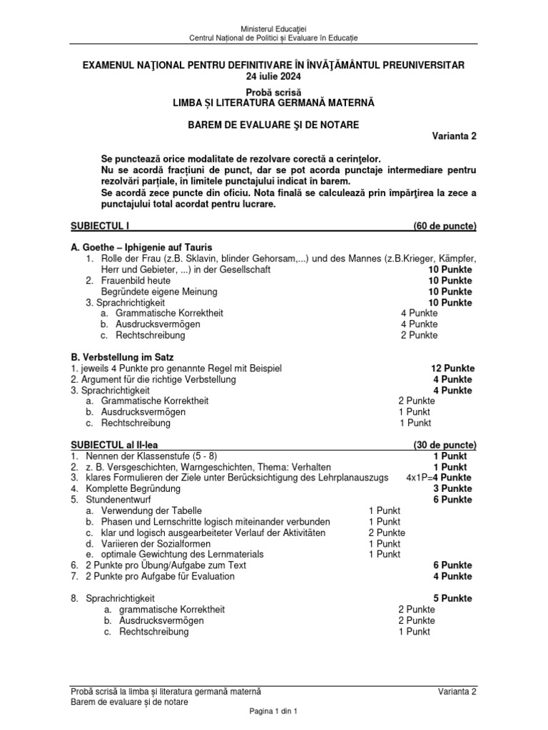 Def 063 Limba Germana Materna P 2024 Bar 02 LRO | PDF