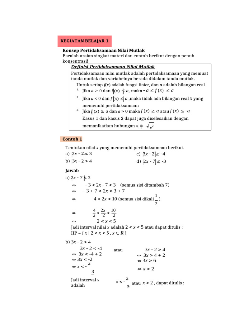 Konsep Pertidaksamaan Nilai Mutlak | PDF