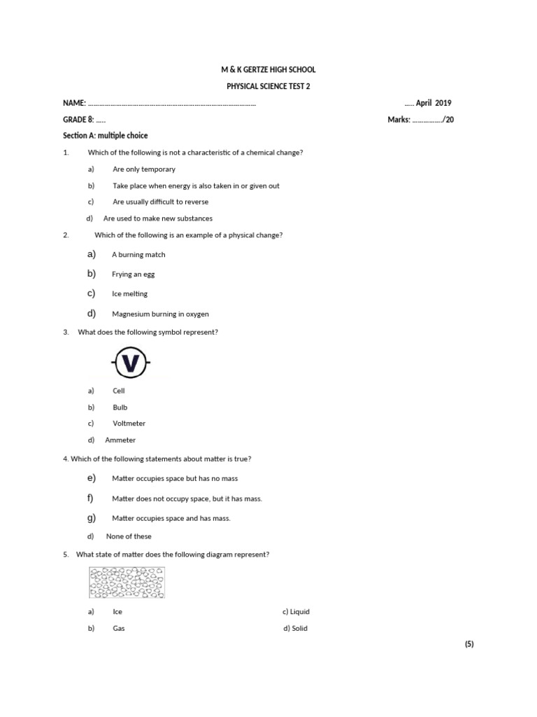 grade 8 test matter - Copy | PDF
