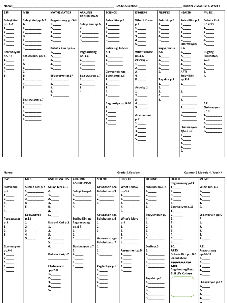 Answer Sheets G3 Quarter2-Week 3&4 | PDF