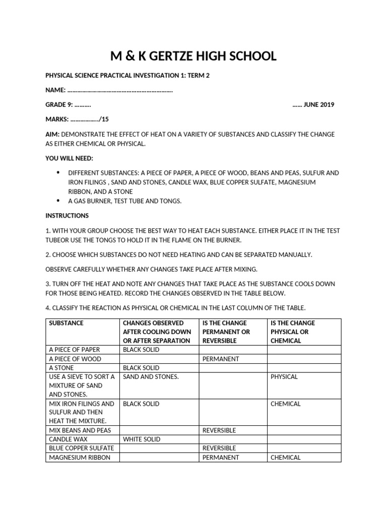 Grade 9 Practical 2 2019 Changes | PDF