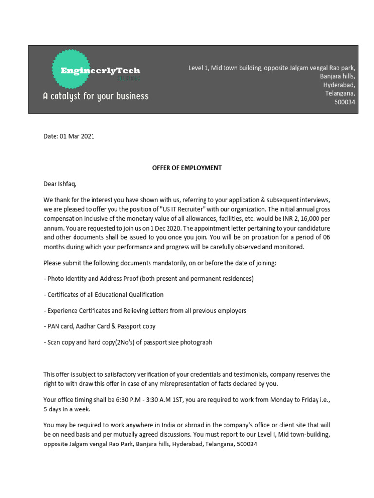 Ishfaq Offer letter | PDF Ishfaq Offer letter | PDF