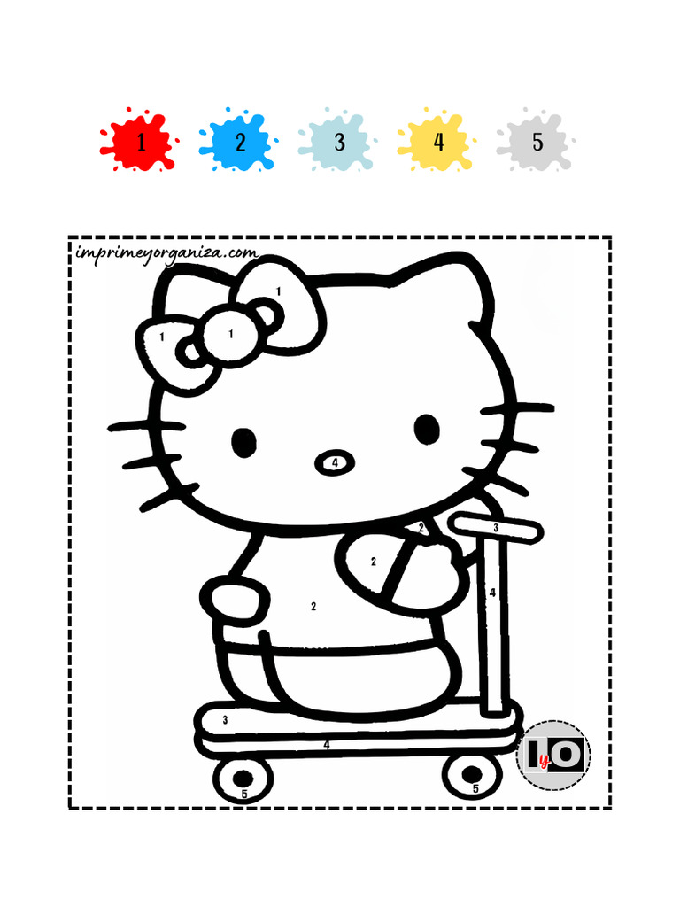 Colorear Por Numeros Hello Kitty Patinete | PDF