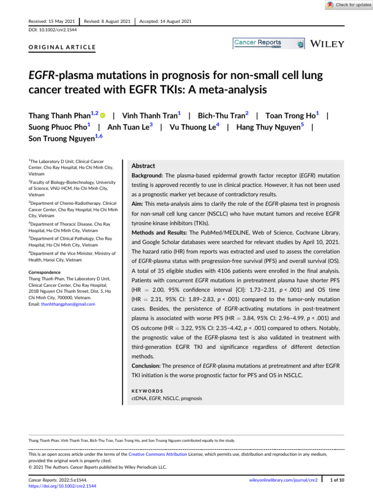 EGFR Plasma Mutations in Prognosis For Non-Small Cell Lung Cancer Treated With EGFR TKIs | PDF ...