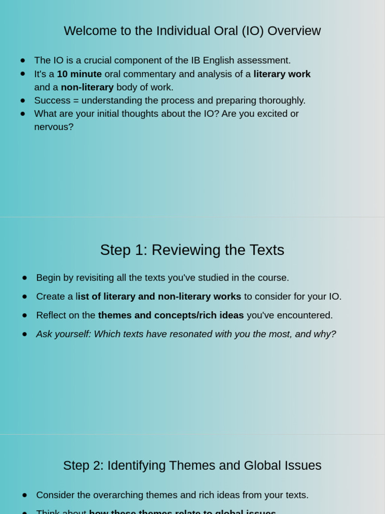 IB English Individual Oral Guide | PDF | Cognition | Career & Growth