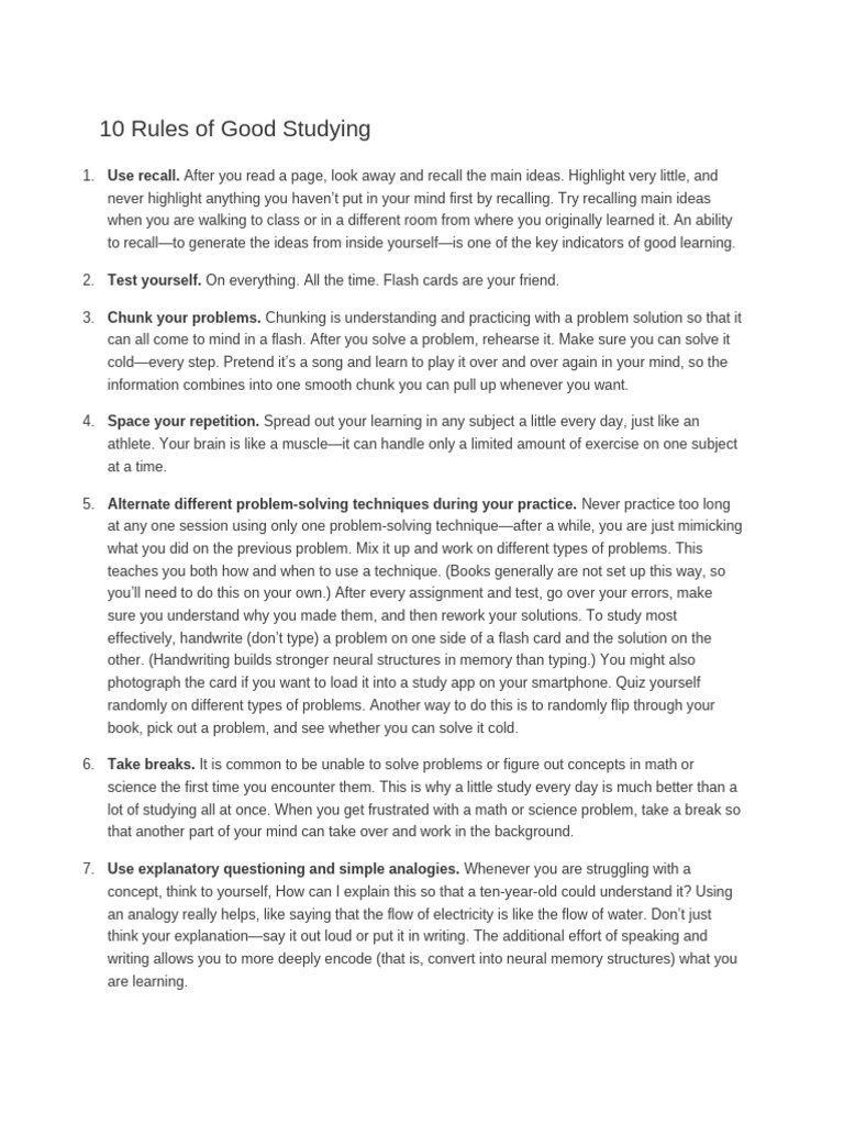 10 Rules of Good Studying | PDF