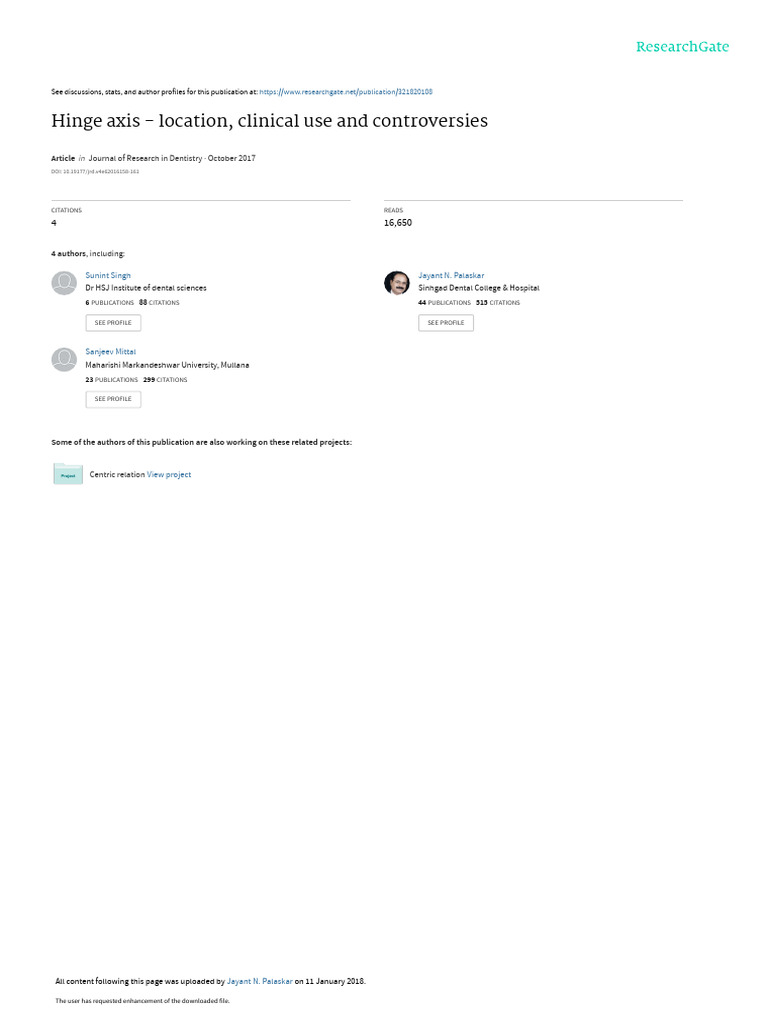 Hinge Axis - Location Clinical Use and Controversi | PDF
