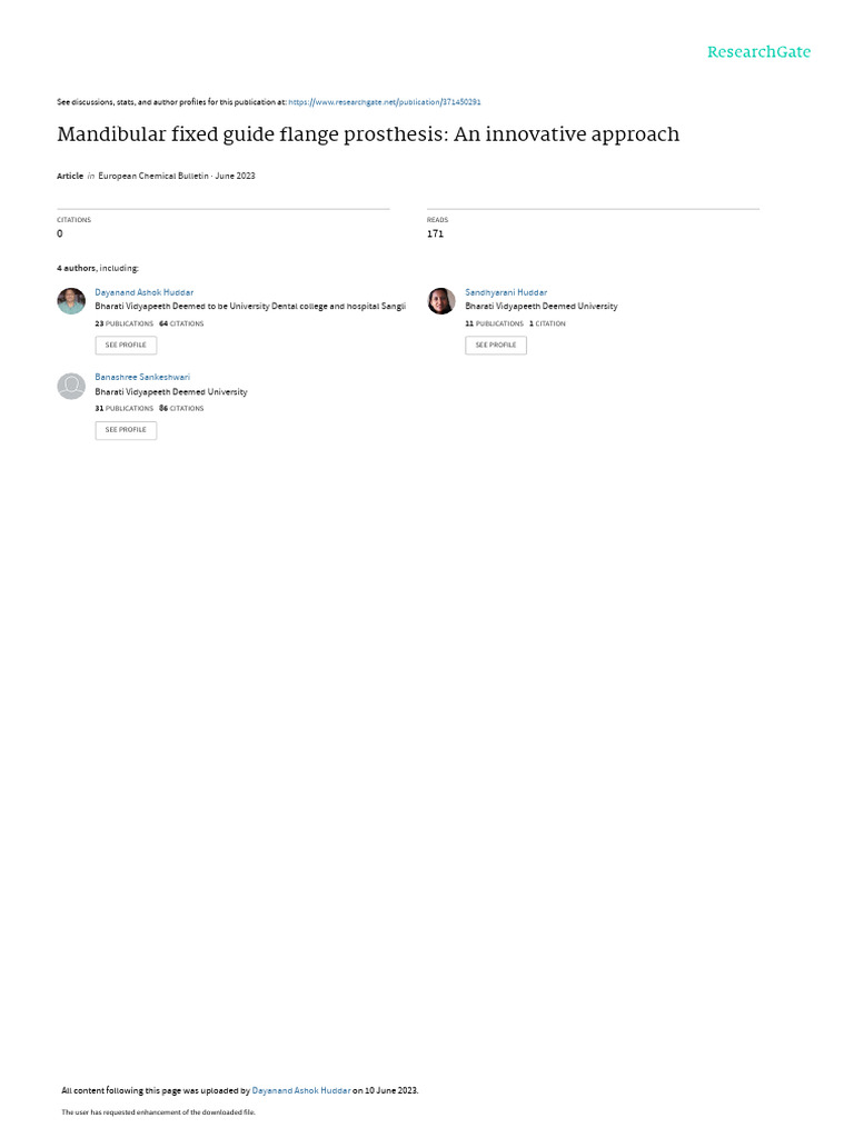 Mandibular Fixed Guide Ange Prosthesis: An Innovative Approach | PDF