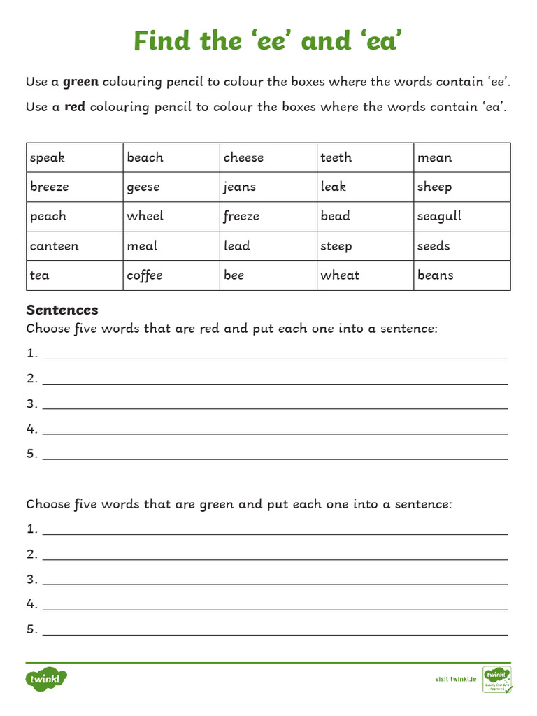 Find The Ee and Ea Activity Sheet English Ver 1 | PDF