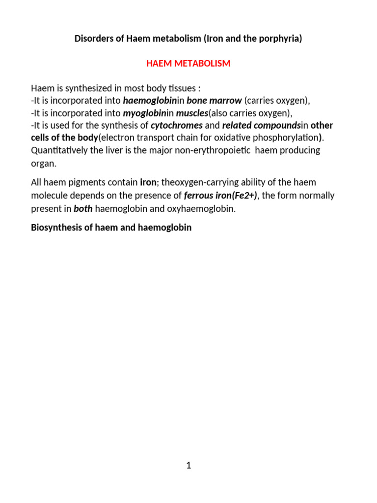 Disorders of Haem Metabolism | PDF