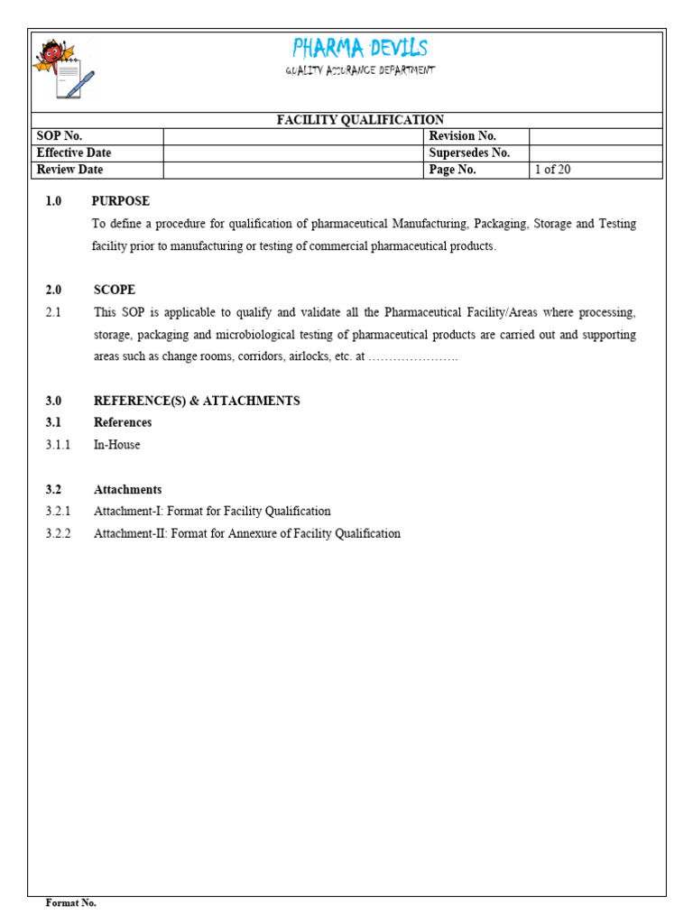 SOP For Facility Qualification | PDF