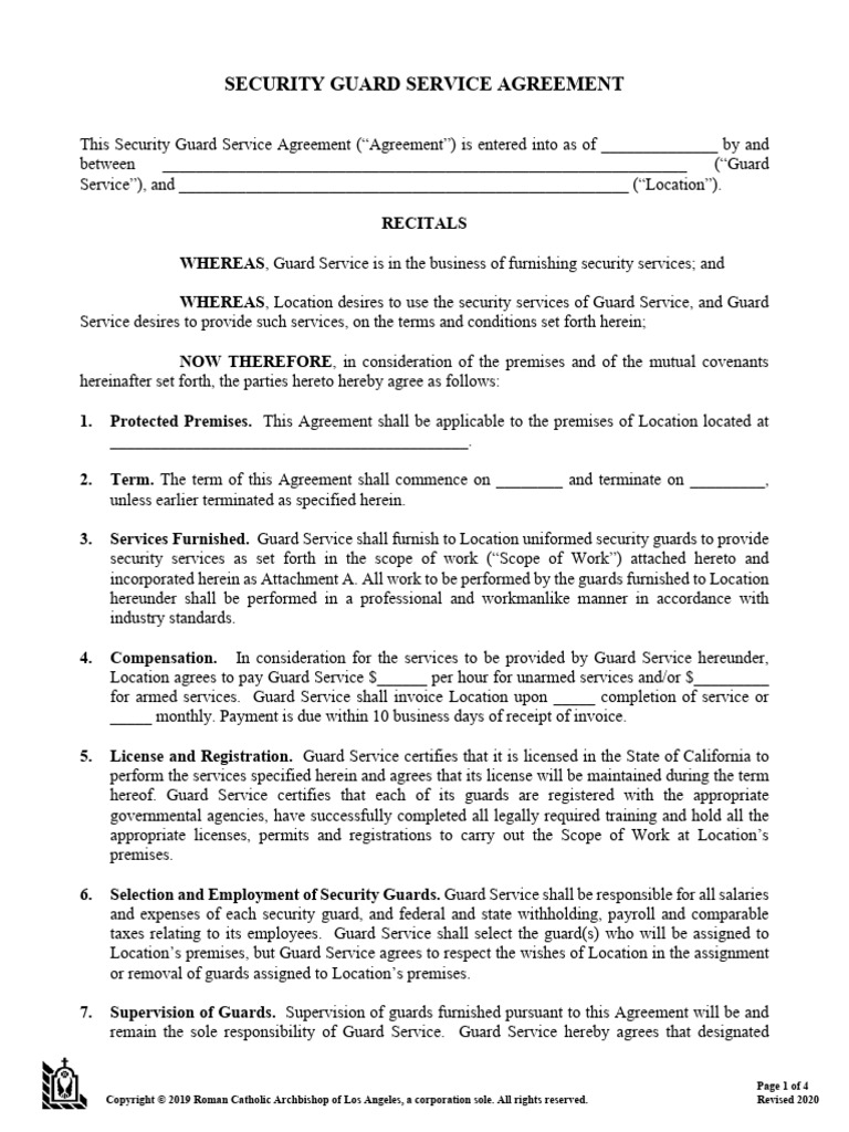 Security Guard Service Agreement - F | PDF