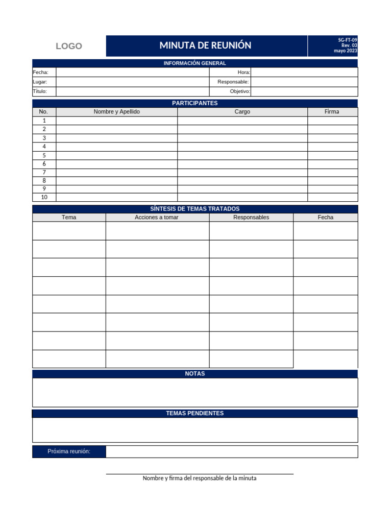 SG-FT-09 Minuta de Reunión | PDF