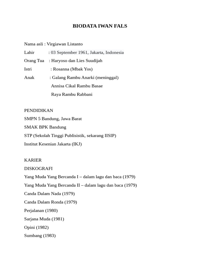 Biodata Iwan | PDF