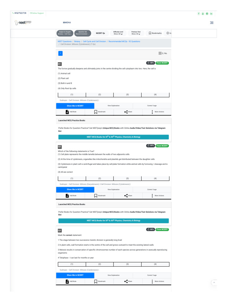 WWW Neetprep Com Questions 53 Botany 629 Cell Cycle Cell Division ...
