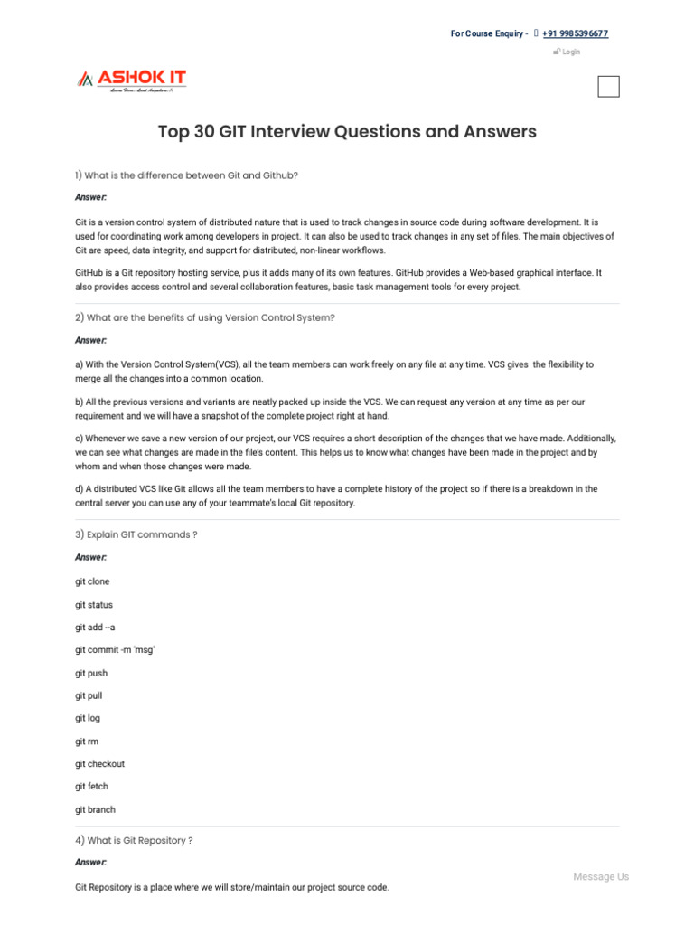 Interview Questions - Top 30 Git Interview Questions and Answers | PDF | Version Control | Computers