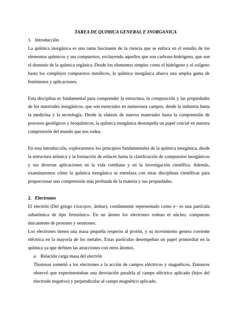 Tarea de Quimica General e Inorganica | PDF