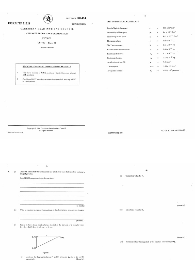 Physics p1 2001 | PDF