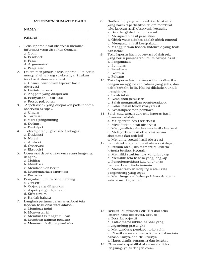 Soal Pilihan Ganda Lho Bab 1 Kelas X | PDF