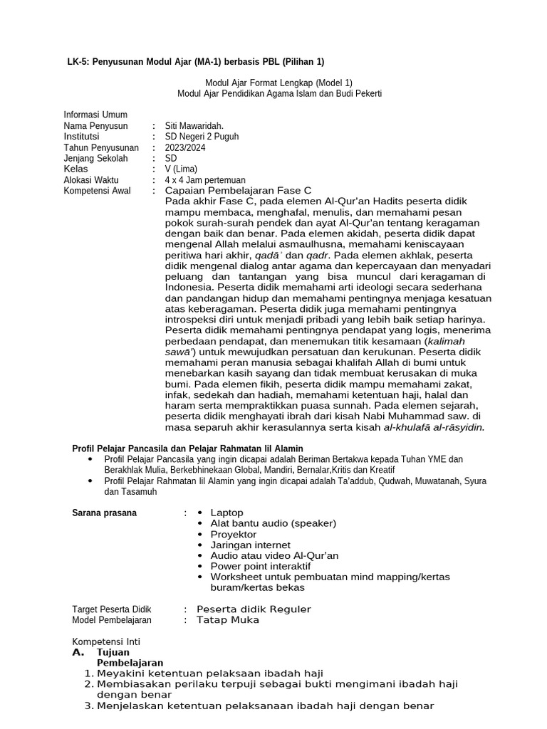 LK. 5 PBL Modul Ajar | PDF