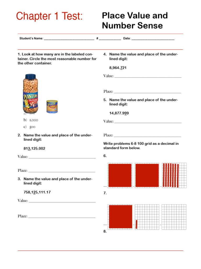 Chapter 1 Test - Place Value and Number Sense | PDF