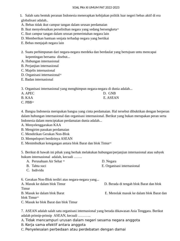 Soal PKN Xi Genap 2023 | PDF