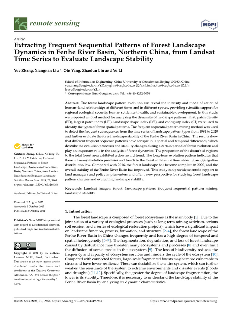 Extracting Frequent Sequential Patterns of Forest Landscape | PDF
