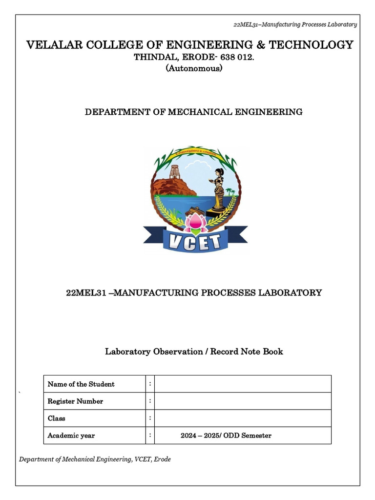 Manufacturing Processes Laboratory Manual | PDF