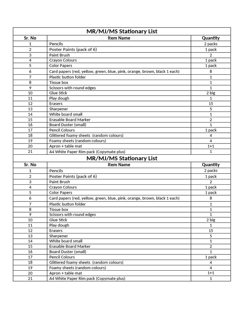 MR - MJ.MS Stationary List | PDF