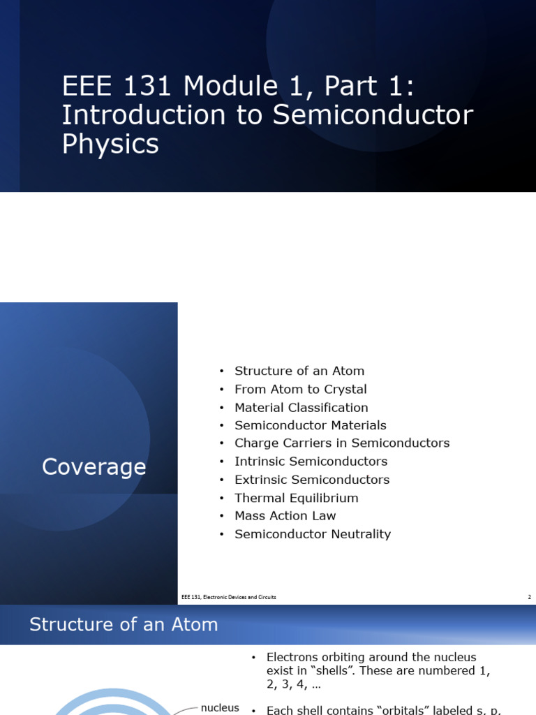 Module 1 Part 1 - Intro To Semiconductor Physics | PDF
