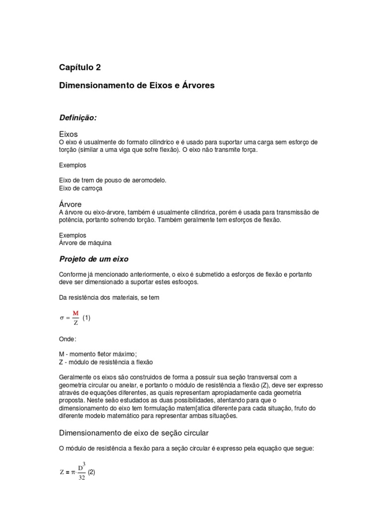 Dimensionamento de eixos e árvores | PDF
