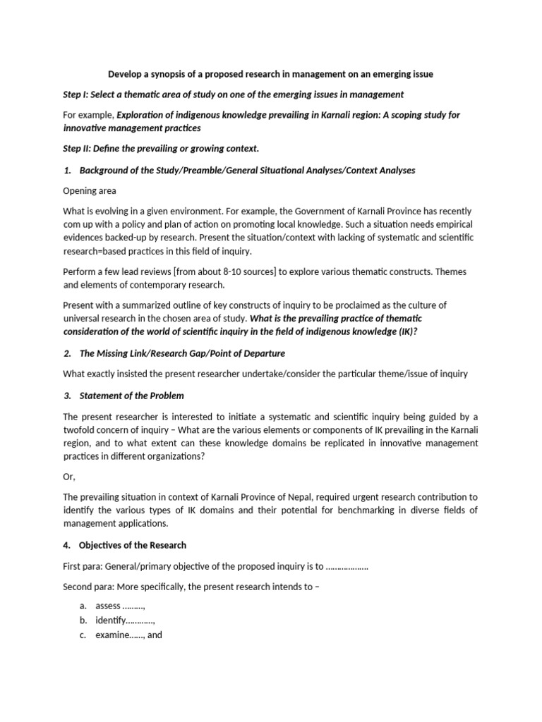 Synopsis Development Template | PDF | Inquiry | Knowledge
