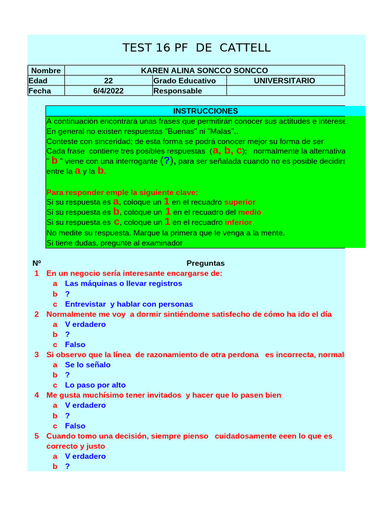 16pf Test Cattell Version 5r | PDF