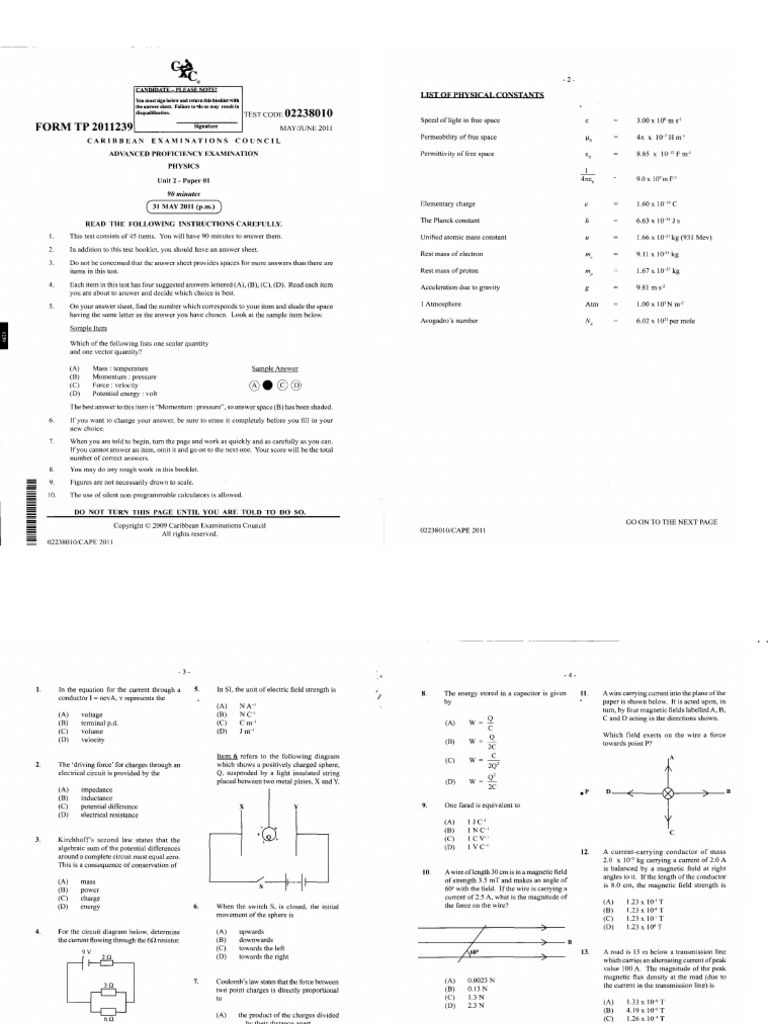 Physics P1 2011 | PDF