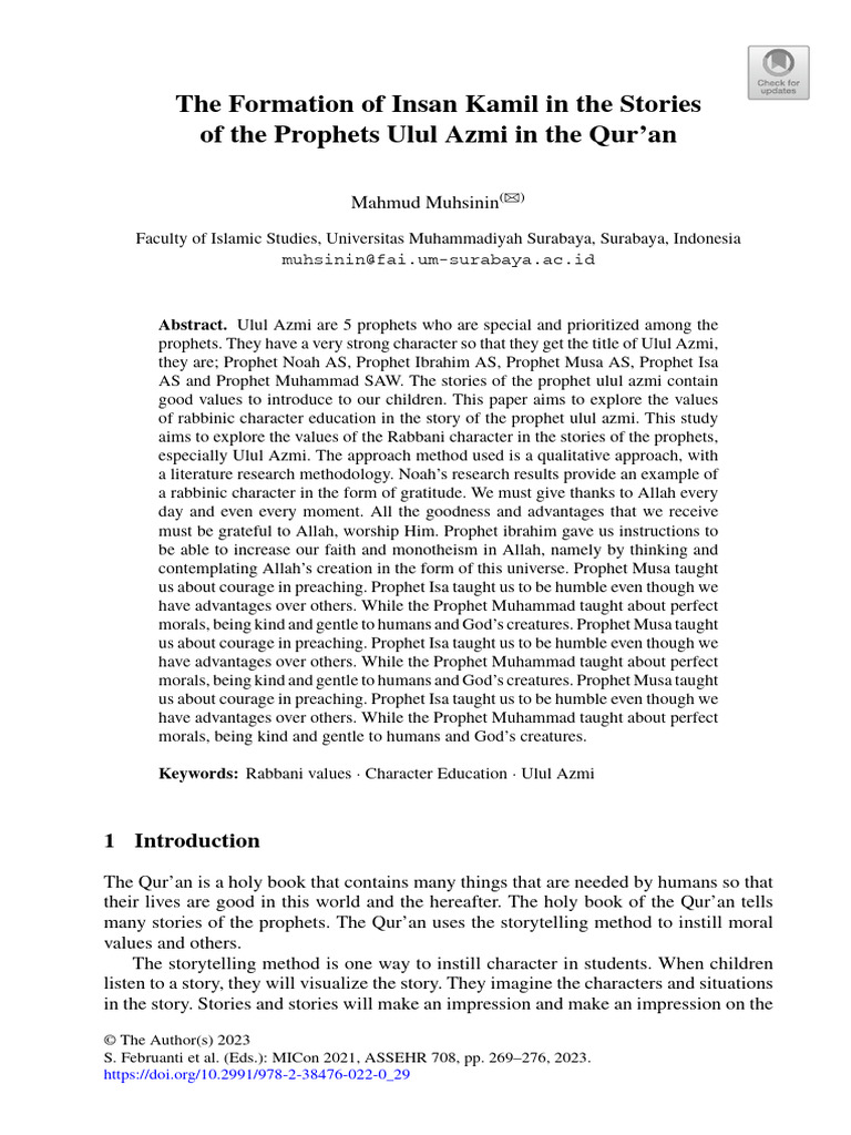 The Formation of Insan Kamil in The Stories of The Prophets Ulul Azmi ...