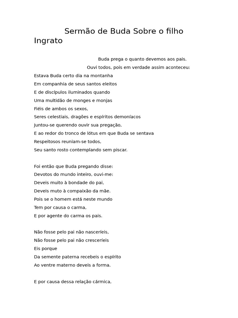 Sermão de Buda Sobre o Filho Ingrato | PDF | Amor | Bem-estar