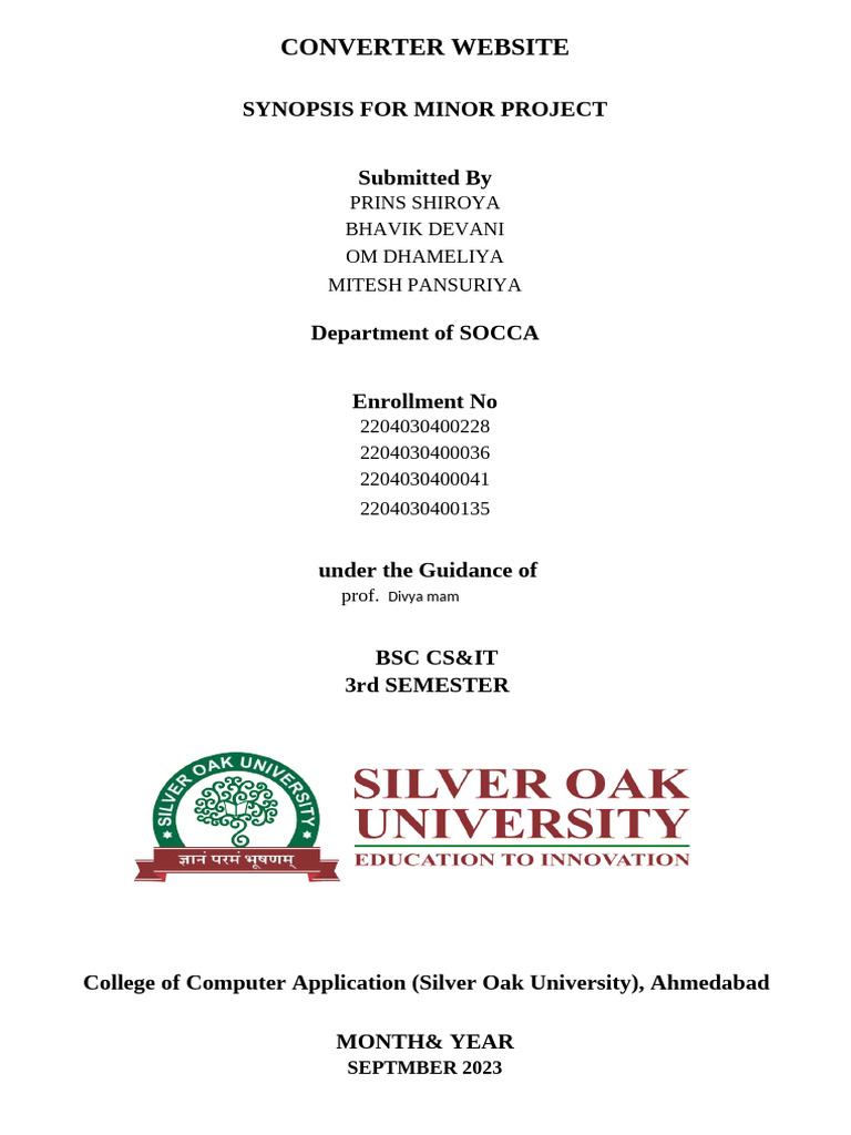 Synopsis Project | PDF | Technology & Engineering