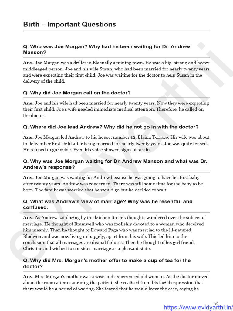 Class 11 Chapter 7 English Snapshots Important Questions | PDF