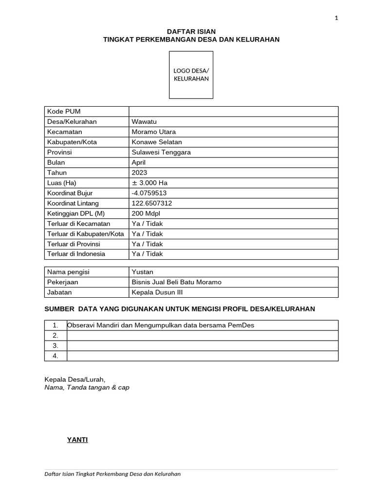 Form 3 Profil Desa | PDF