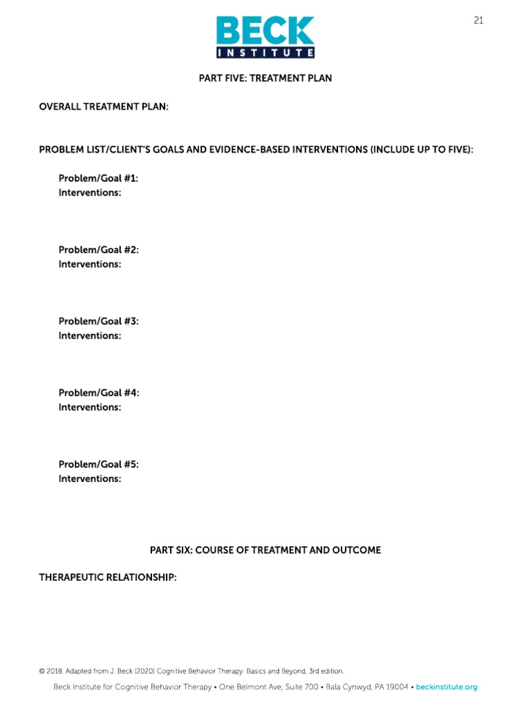 BECK_ Treatment Plan | PDF