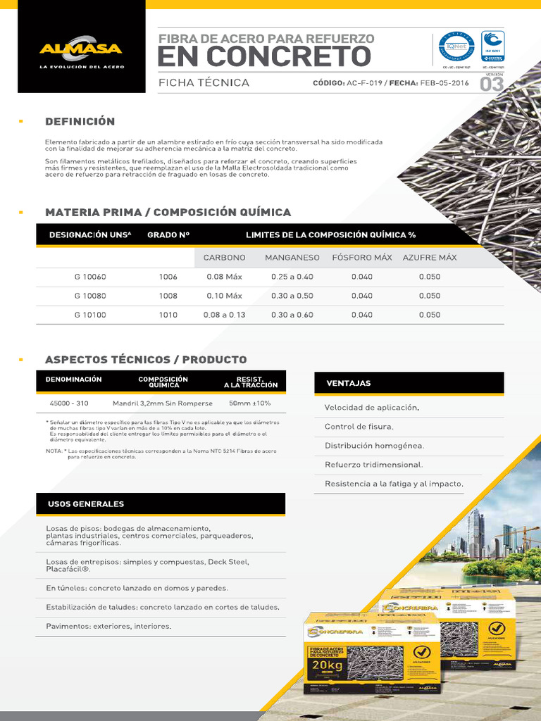 Almasa-AC-F-019 Ficha Técnica Fibra de Acero para Refuerzo de Concreto ...