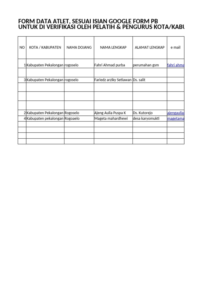 Form Isian Data Atlet-1-1 | PDF