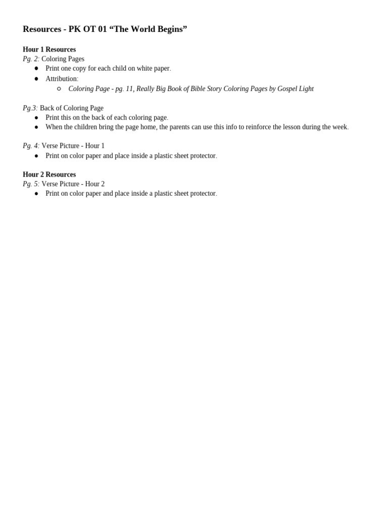 PK OT 01 Resources (The World Begins) | PDF