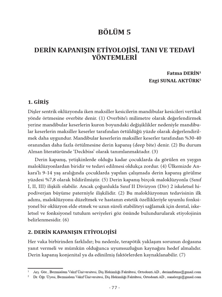 Derin Kapanişin Etiyolojisi, Tani Ve Tedavi Yöntemleri: 1. Giriş | PDF