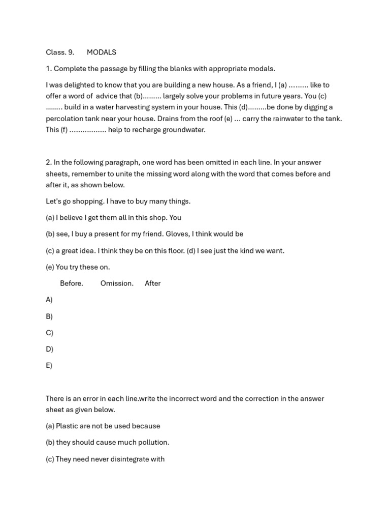 Modals Class 9th | PDF | Home & Garden