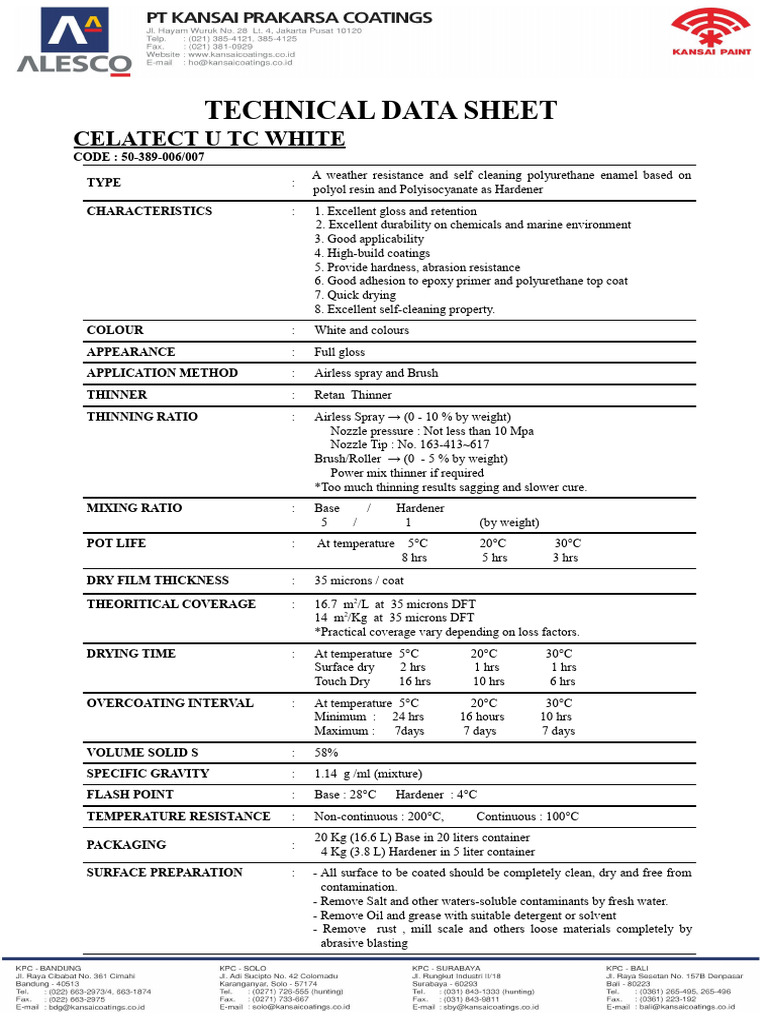 Final TDS CELATECT U TC WHITE (Revisi Without TR) | PDF