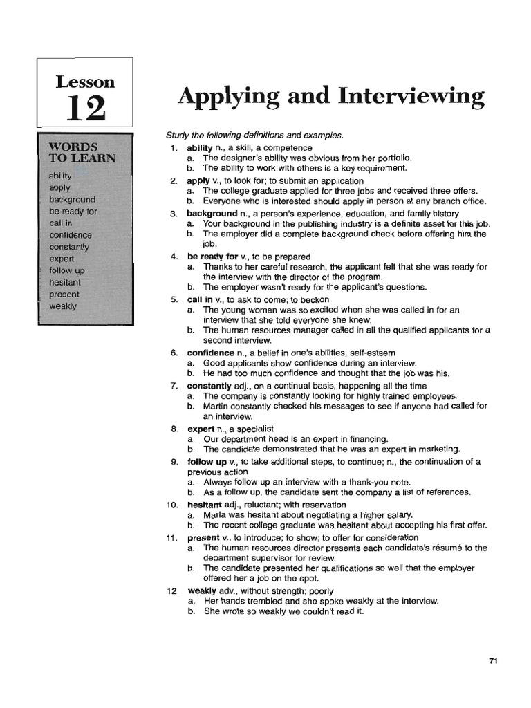 Lesson 12 Applying and Interviewing | PDF