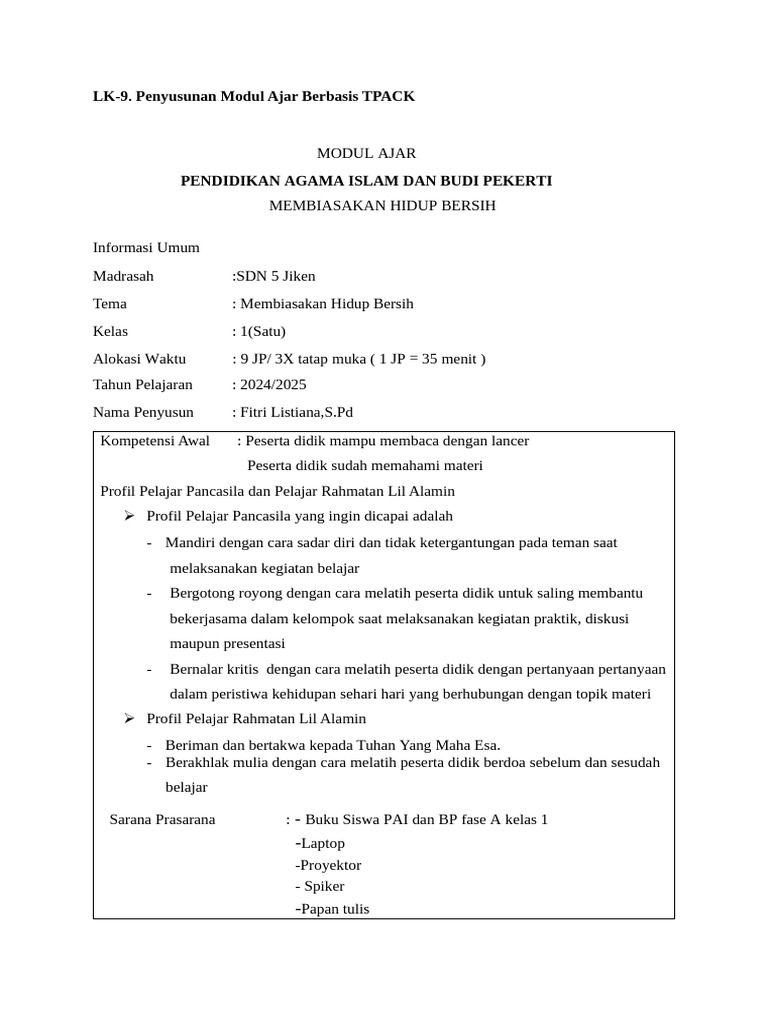 LK 9 Model Pembelajaran TPACK | PDF