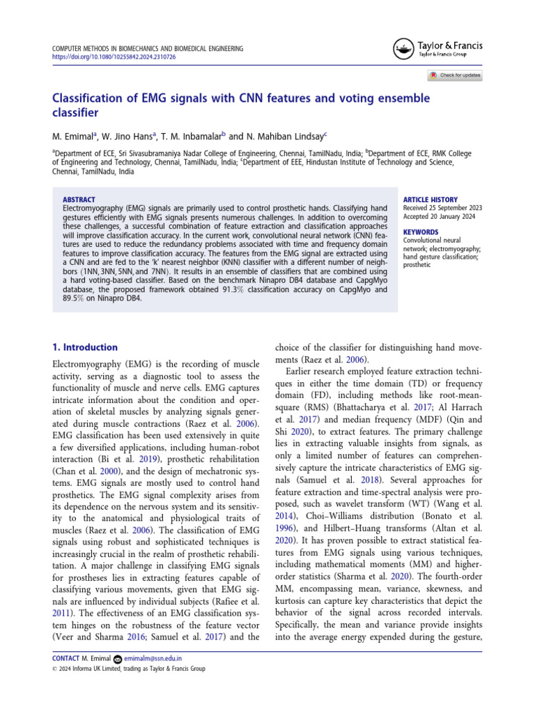 Classification of EMG Signals With CNN Features and Voting Ensemble Classifier-2 | PDF