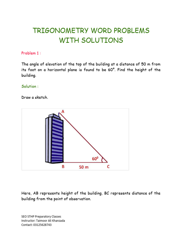 Trigonometry Word Problems With Solutions | PDF